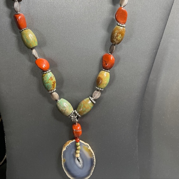 Jewelry | Red Jasper Agate Slice Pendant 2 Necklace Natural Stone Beads ...